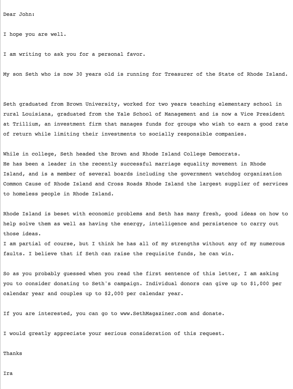 WikiLeak: Ira Magaziner Asks Podesta for a Donation… | Go Local Prov